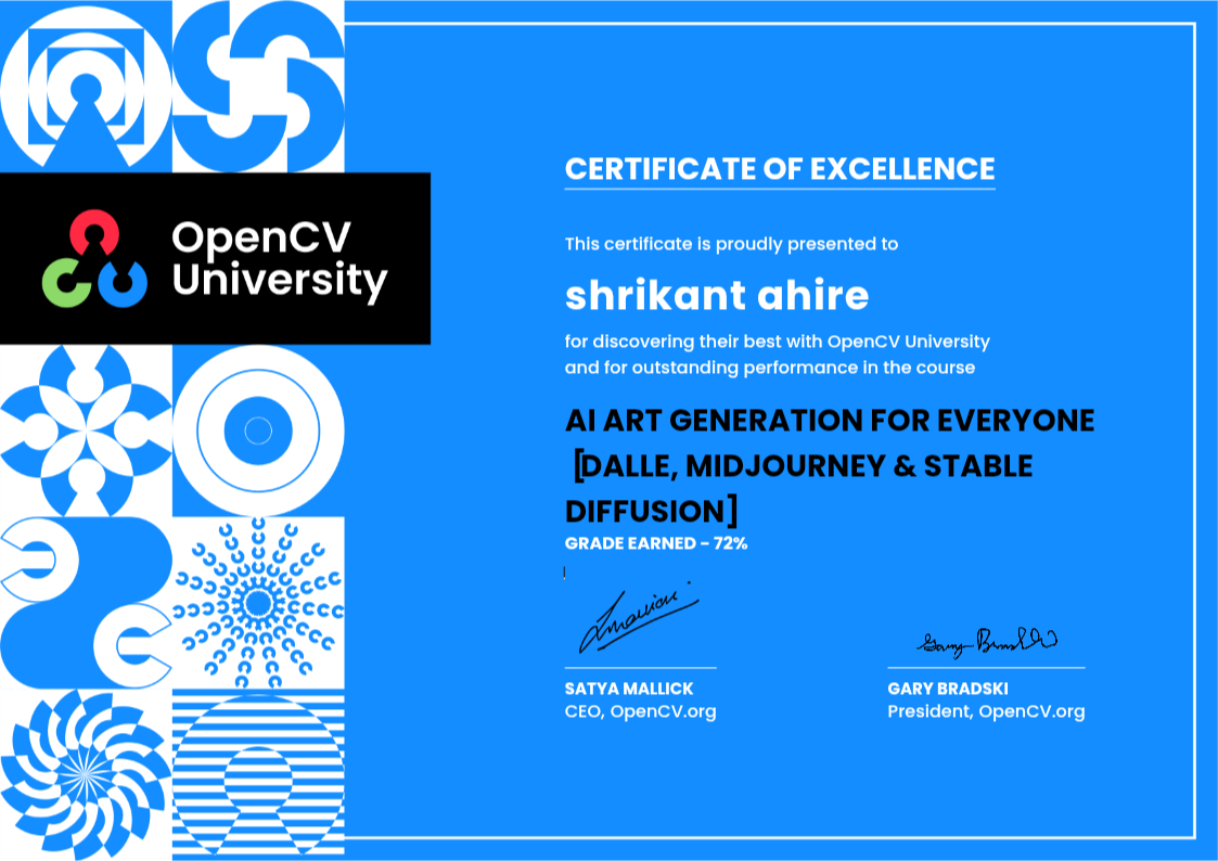 AIArtGeneration Everyone Certificate | OpenCV