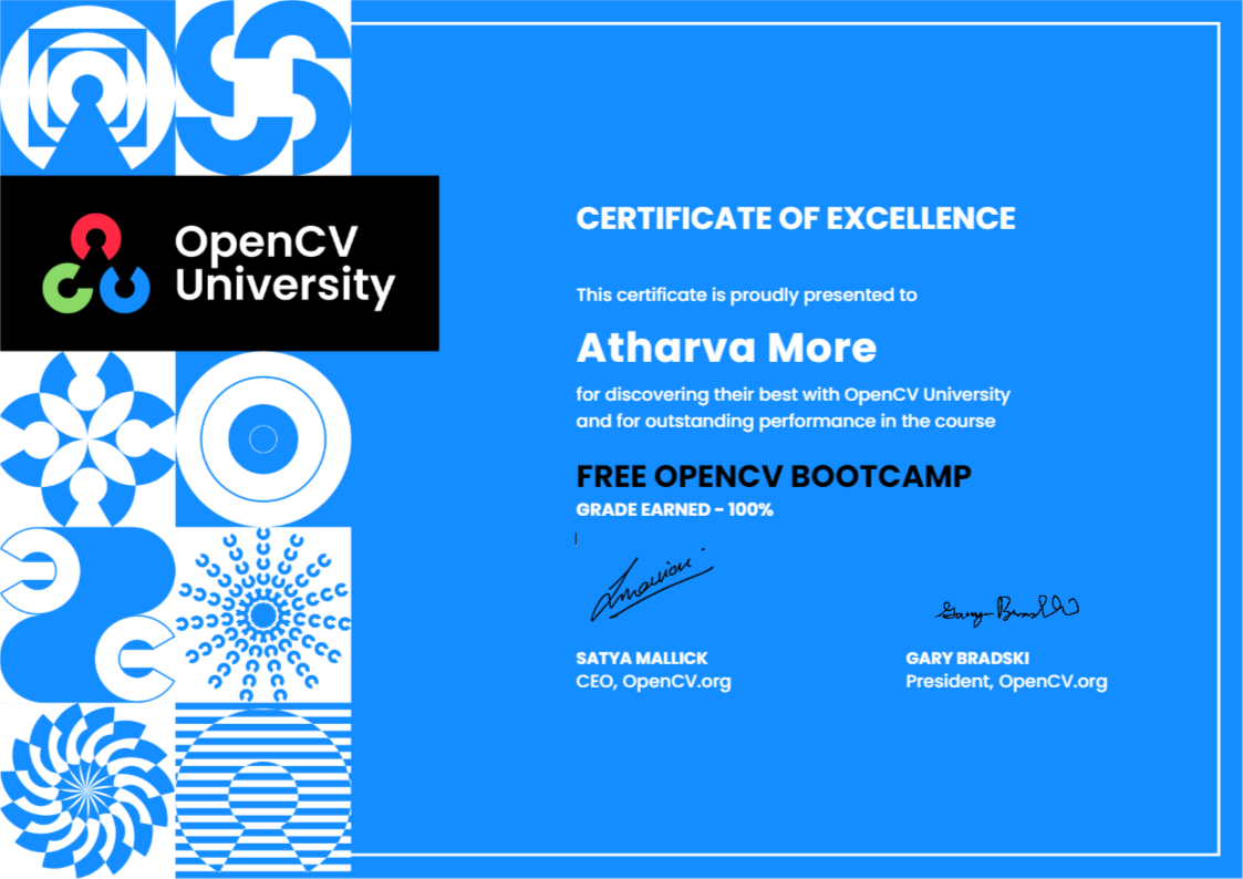 OpenCV Free OpenCV Bootcamp Certificate | OpenCV