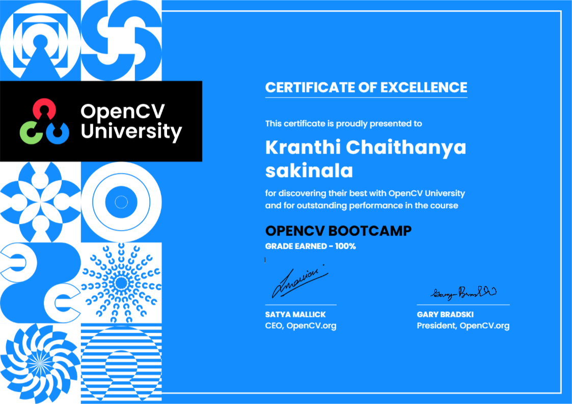 OpenCV Free OpenCV Bootcamp Certificate | OpenCV