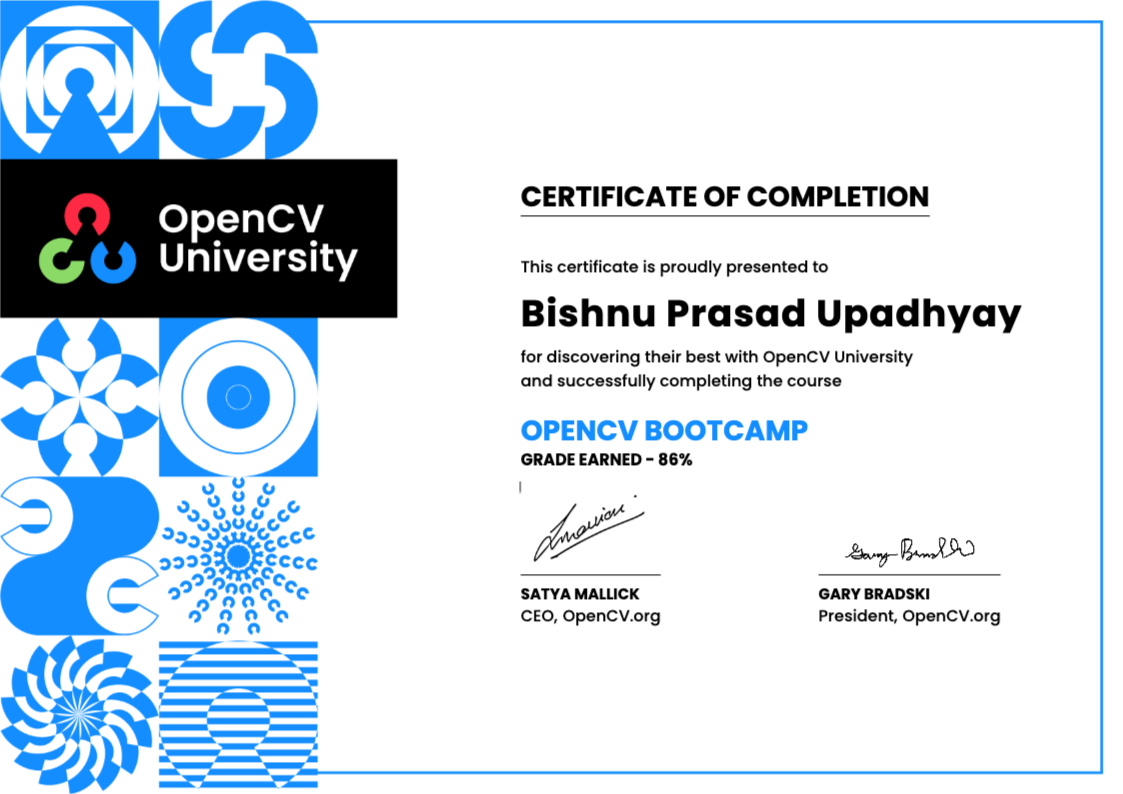 OpenCV Free OpenCV Bootcamp Certificate | OpenCV