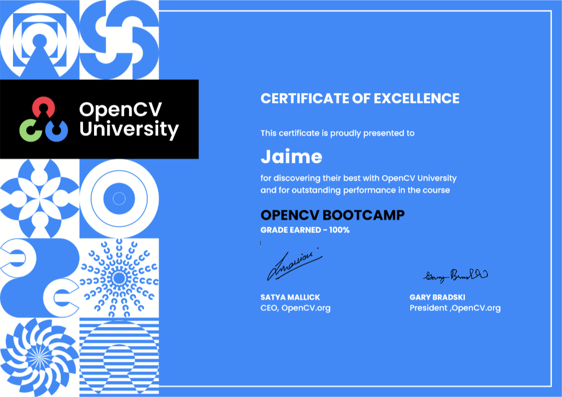 OpenCV Free OpenCV Bootcamp Certificate | OpenCV