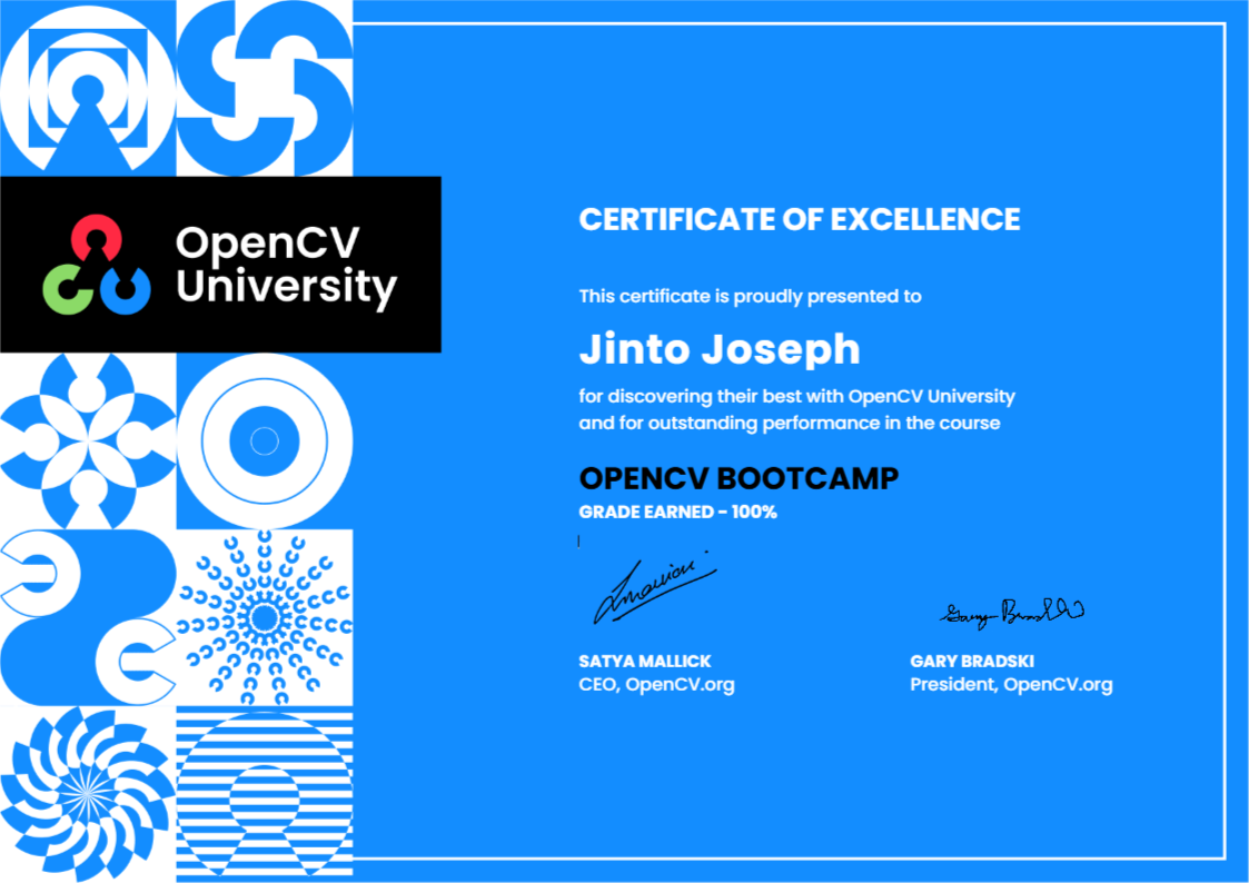 OpenCV Free OpenCV Bootcamp Certificate | OpenCV