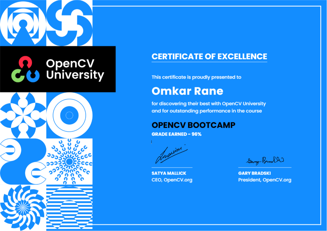 OpenCV Free OpenCV Bootcamp Certificate | OpenCV