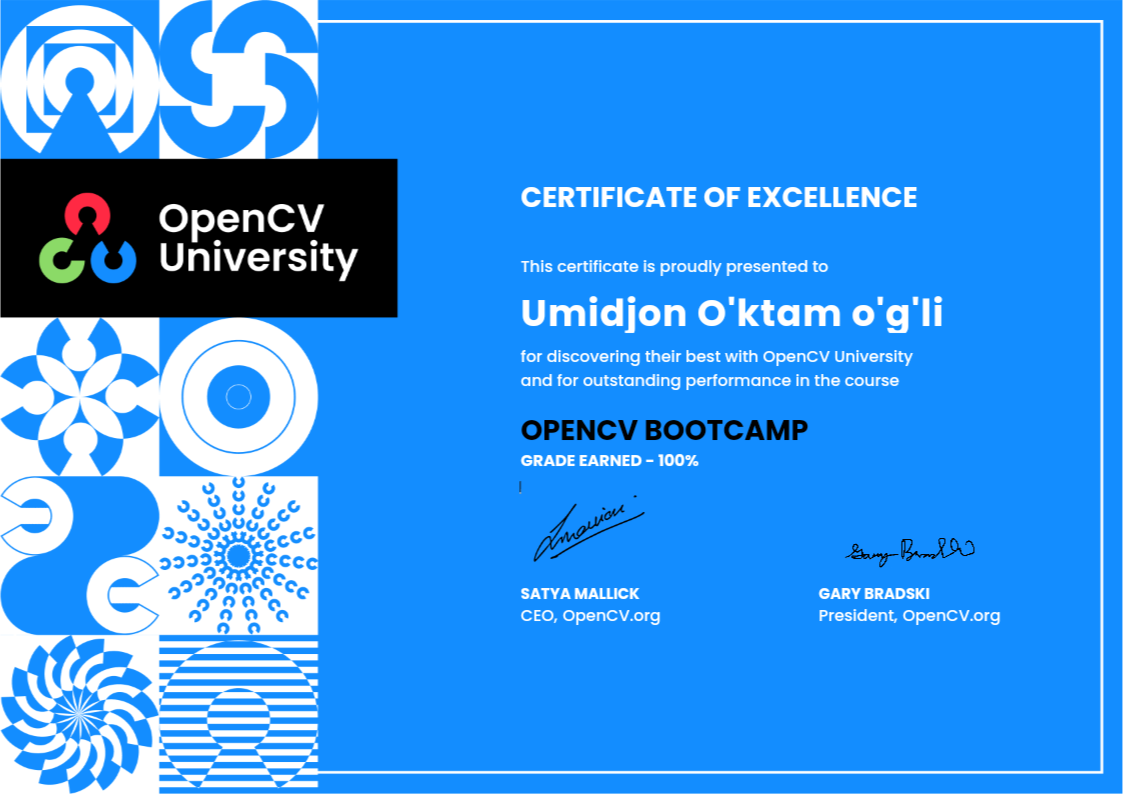OpenCV Free OpenCV Bootcamp Certificate | OpenCV