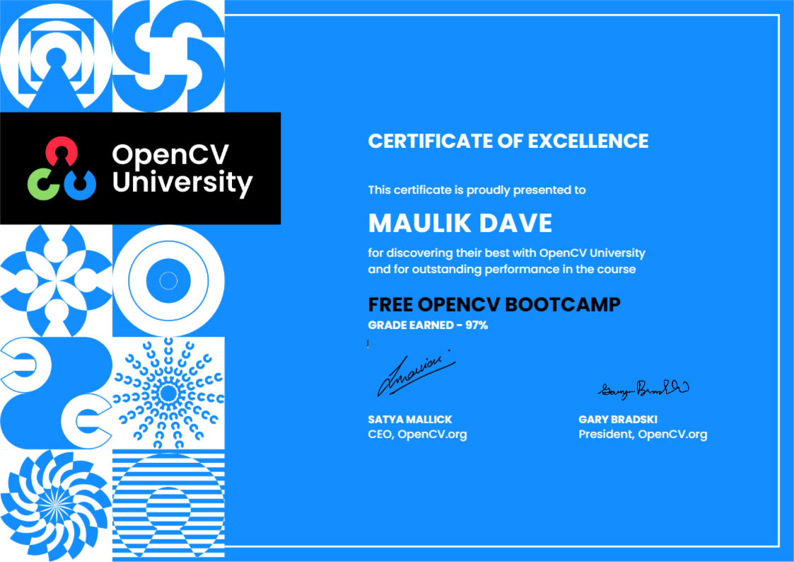 OpenCV Free OpenCV Bootcamp Certificate | OpenCV