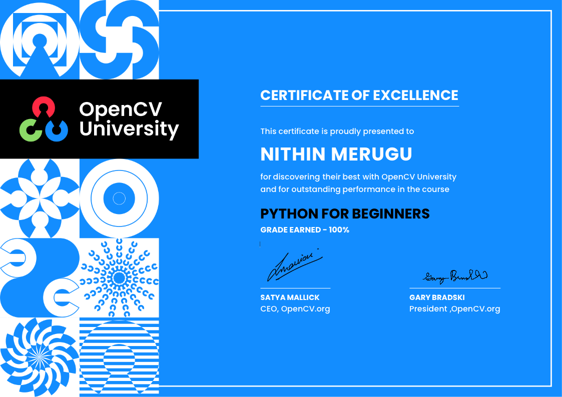 OpenCV Python For Beginners Certificate | OpenCV