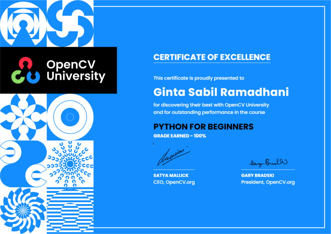 Python Python For Beginners Certificate | OpenCV