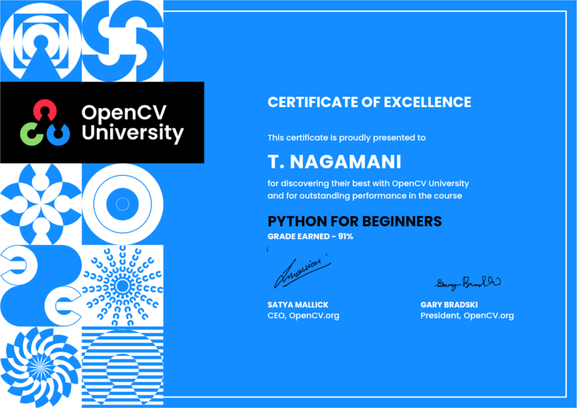 Python Python For Beginners Certificate | OpenCV