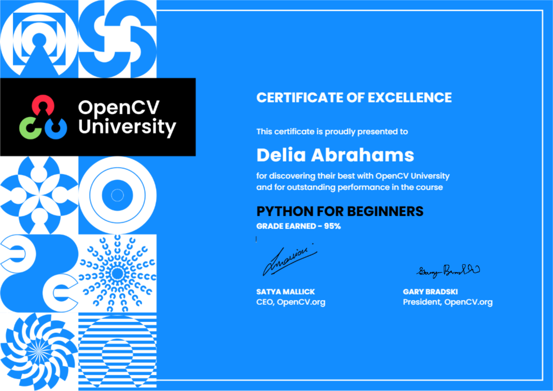 Python Python For Beginners Certificate | OpenCV