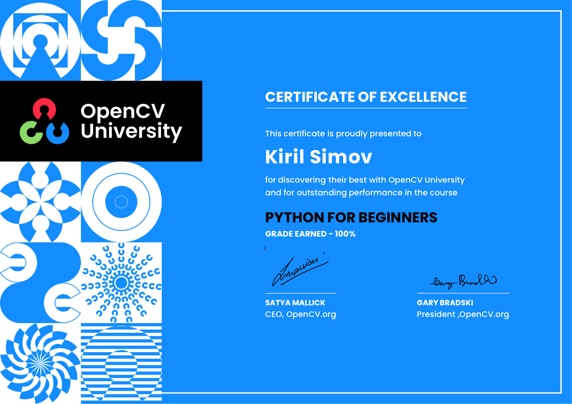 Python Python For Beginners Certificate | OpenCV