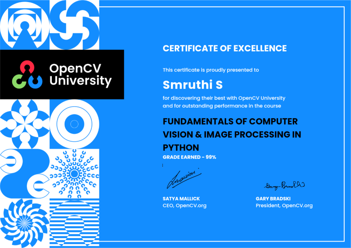 OpenCV.org CVIP Certificate | OpenCV