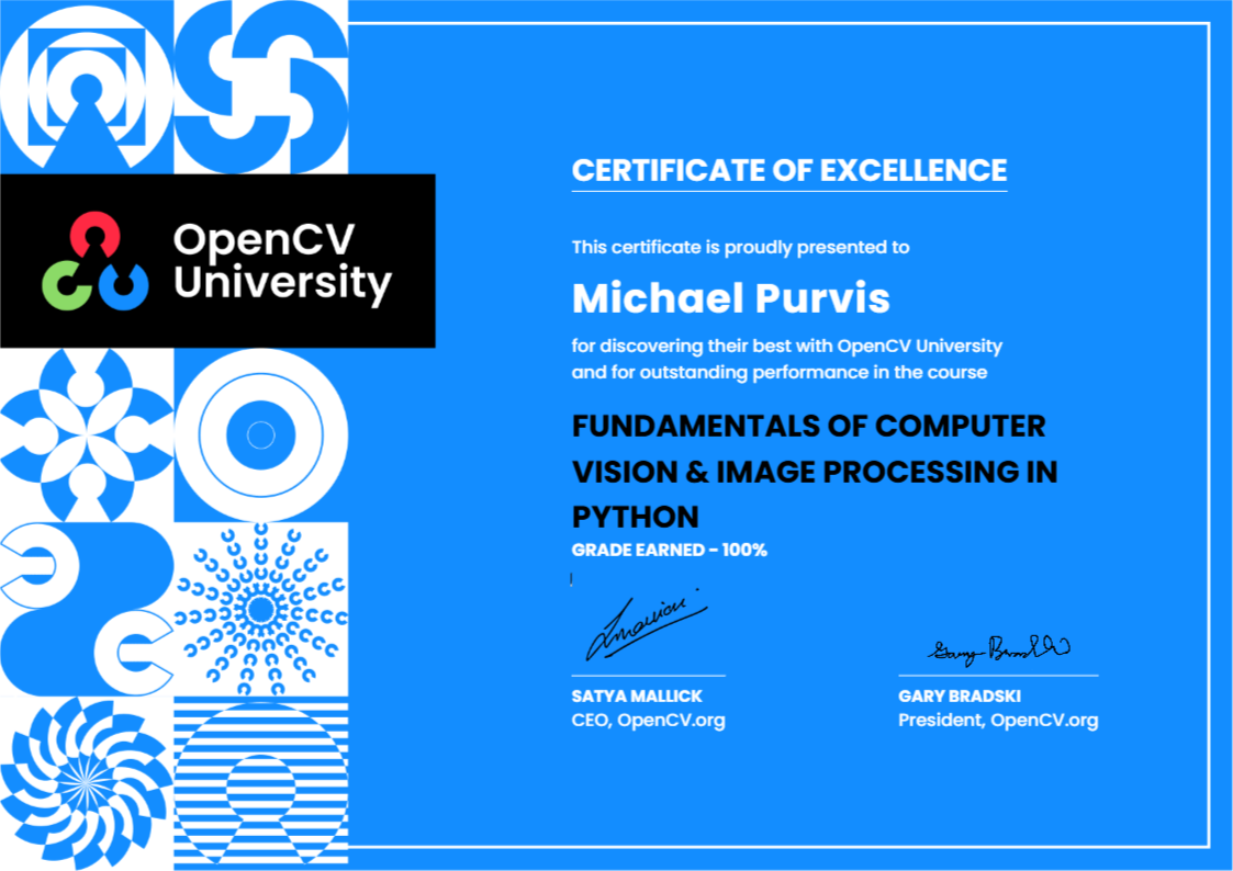 OpenCV.org CVIP Certificate | OpenCV