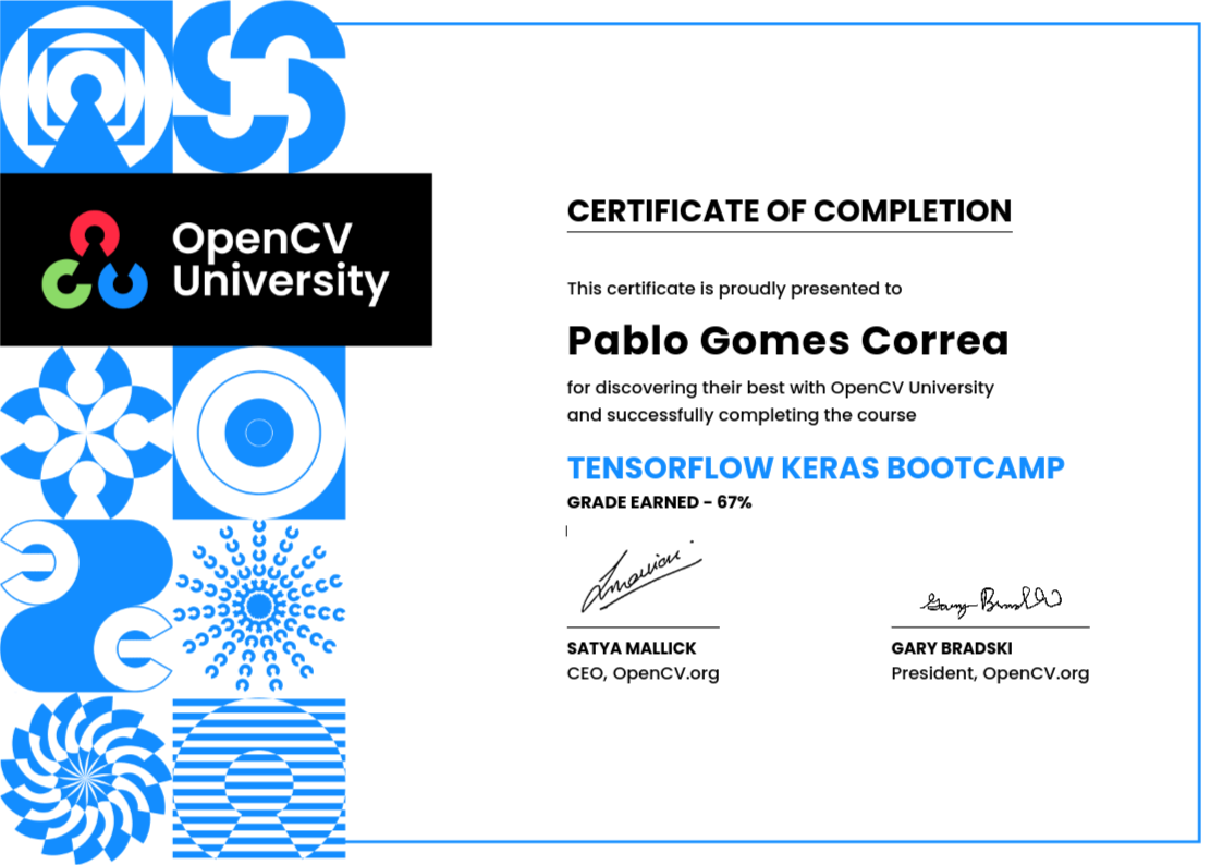Tensorflow Free Tensorflow Keras Bootcamp Certificate | OpenCV