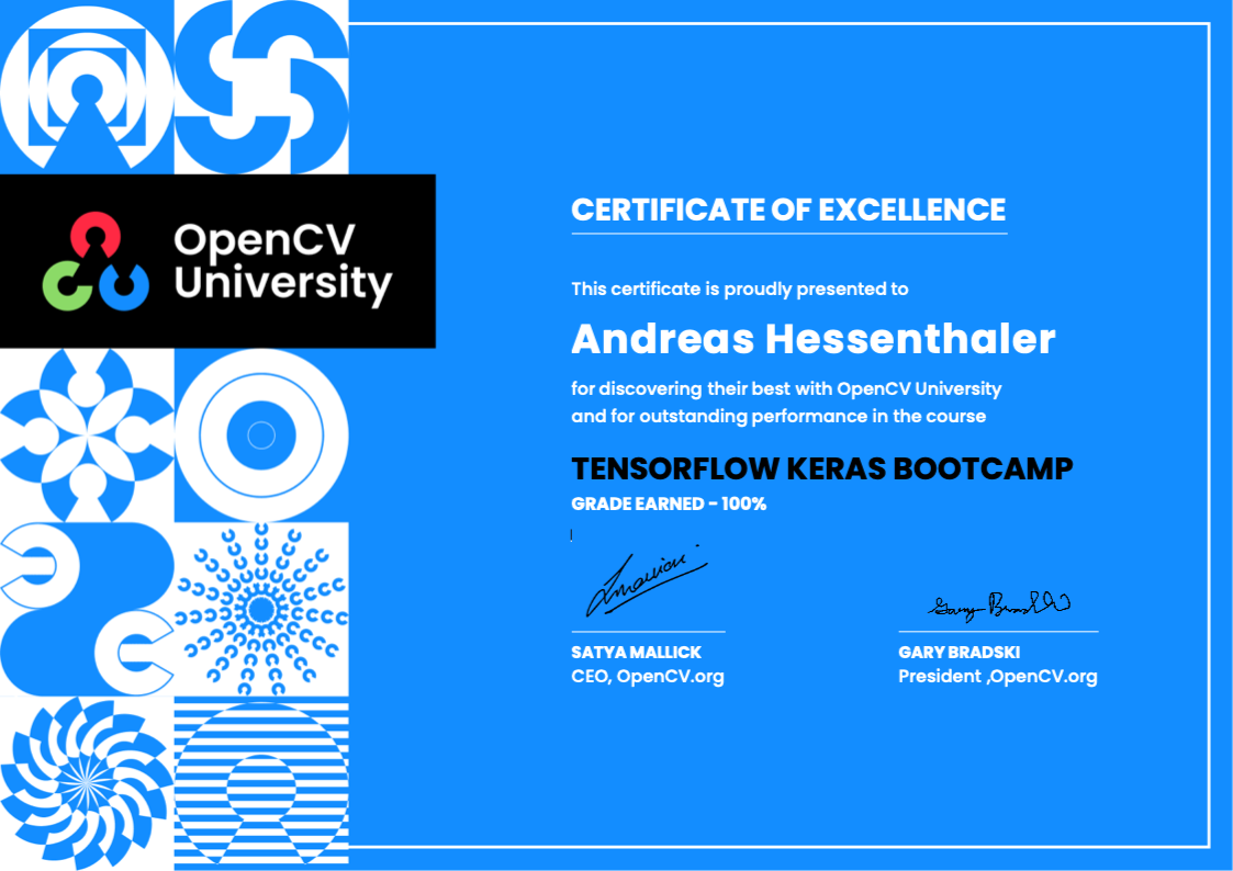 Tensorflow Free Tensorflow Keras Bootcamp Certificate | OpenCV